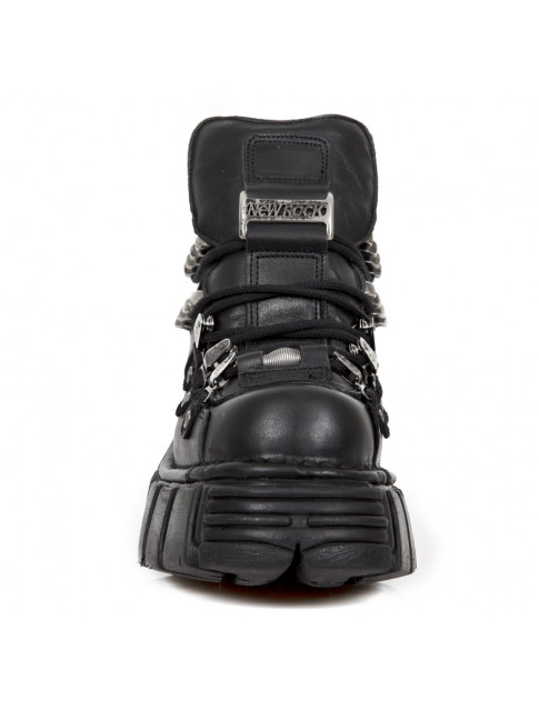 BLACK LEATHER METAL STEEL HALF BOOT SHOES