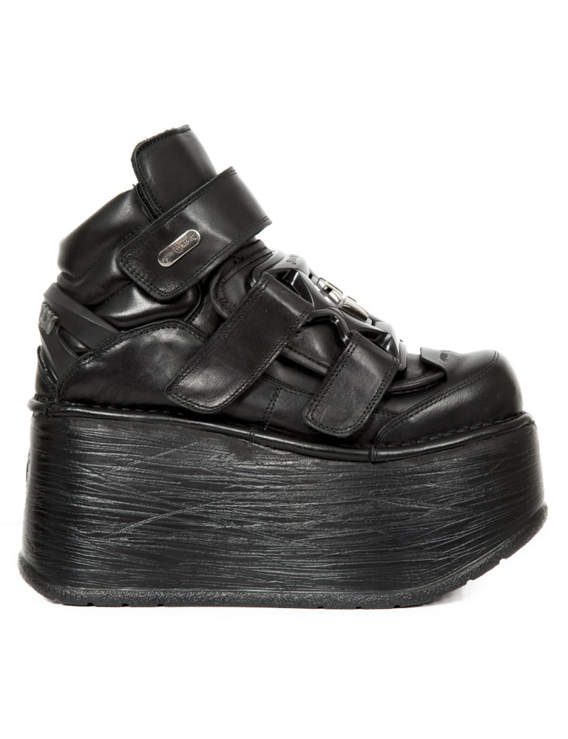 Shoes with large thick leather platform with velcro fastening